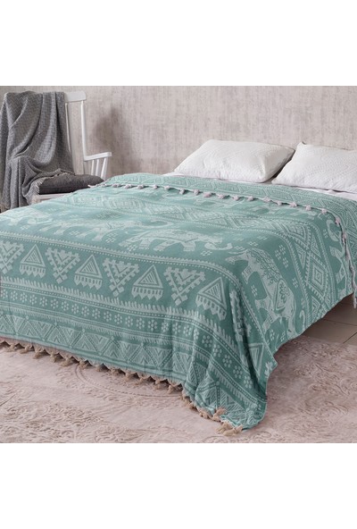 Vagonik Fil Desenli Çift Kişilik Yatak Örtüsü Jakarlı %100 Pamuk 200X230 cm