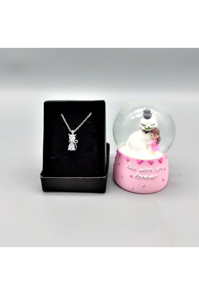 Hediyezin Romantik Kedi Işıklı Kar Küresi ve Kedi Temalı Kolye Hediyezin Romantik Kedi Işıklı Kar Küresi ve Kedi Temalı Kolye