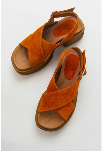 Luvi Gers Turuncu Süet Deri Kadın Sandalet
