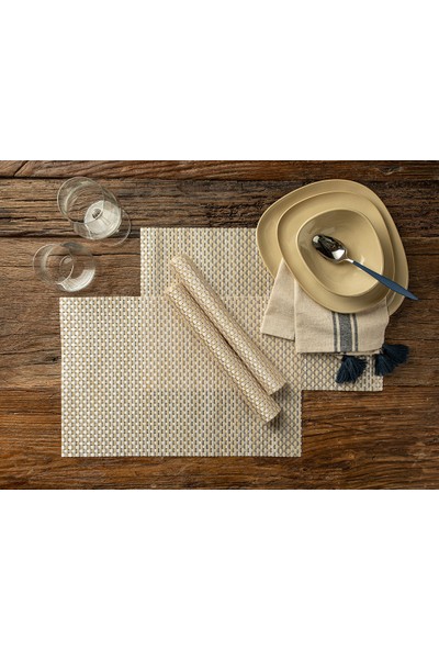 English Home Rina Pvc 4'lü Amerikan Servis 30X45 cm Krem English Home Rina Pvc 4'lü Amerikan Servis 30X45 cm Krem