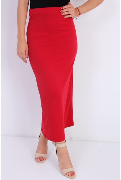 Uzun Kırmızı Kalem Etek Düz Kalem Etek
