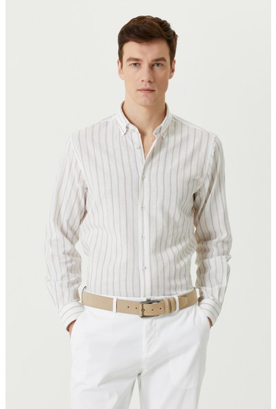 Geniş Fit Beyaz Bej Gömlek