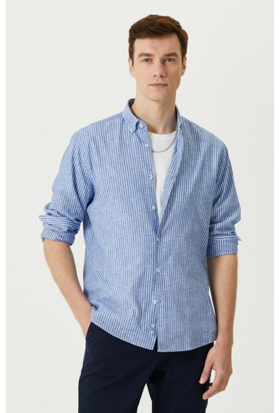 Geniş Fit Lacivert Beyaz Gömlek