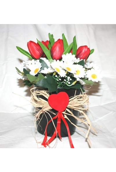 Siyah Saksıda Lale & Papatya Aranjmanı