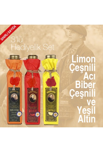 Ayhan Sicimoğlu Limon, Acı Biber Çeşnili ve Yeşil Altın 3'lü Set Ayhan Sicimoğlu Limon, Acı Biber Çeşnili ve Yeşil Altın 3'lü Set