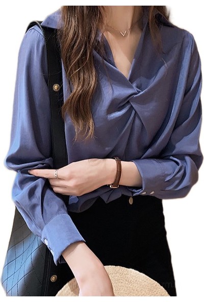 Qichuang Şifon Uzun Kollu Niş Üstleriyle Kadın Gömlek, İlkbahar (Yurt Dışından)