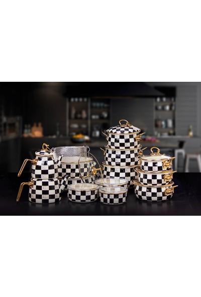 Paçi 23 Parça Emaye Damalı Set Paçi 23 Parça Emaye Damalı Set