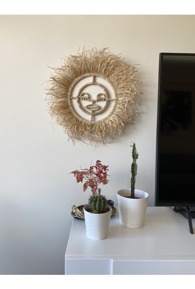 Bohem Atölye Afrika Kadın Figürlü Doğal Rafya Duvar Dekorasyonu