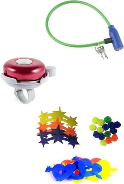 Bisiklet Kilidi Hediyeli 4 Çeşit Bisiklet Süsü Seti Bisiklet Zili Bisiklet Kilidi Hediyeli 4 Çeşit Bisiklet Süsü Seti Bisiklet Zili