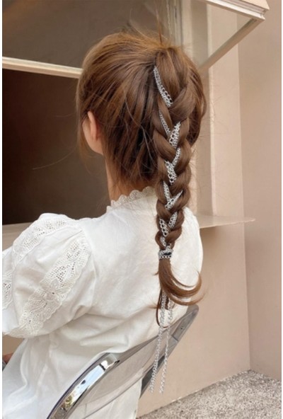 Bahels Gümüş Saç ve Örgü Zinciri Toka Seti