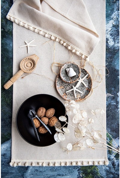 Emtory Home Naturel Beyaz Ponponlu Keten Runner Emtory Home Naturel Beyaz Ponponlu Keten Runner