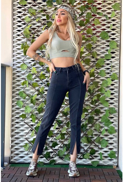 The Bark Önden Yırtmaçlı Kadın Mom Jean Pantolon 4074-830 Siyah