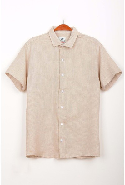 Casual Suit Erkek Krem Kısa Kollu Yazlık Gaömlek