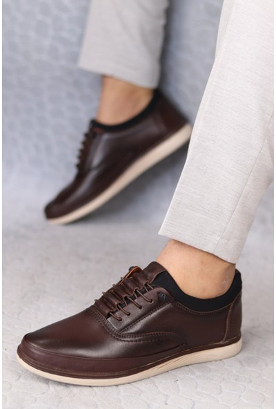 Dropland %100 Deri Erkek Günlük Lastikli Ayakkabı Kahve