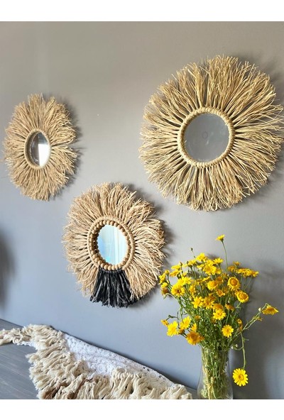 Kattuna Wall Art Rafya ve Boncuklu Ayna Duvar Dekorasyon Ürünü 3’lü Set Kattuna Wall Art Rafya ve Boncuklu Ayna Duvar Dekorasyon Ürünü 3’lü Set