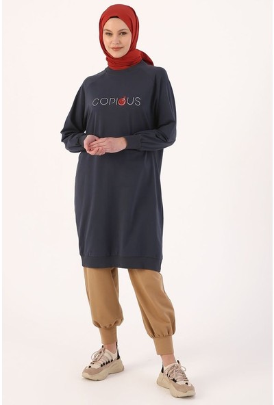 ALLDAY Nar Nakışlı Reglan Kol Tunik Sweat Lacivert ALD52149