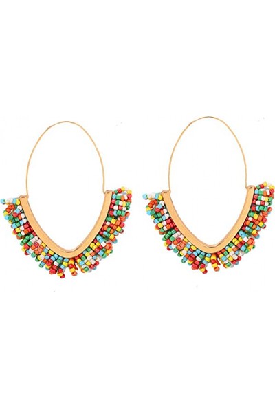 Fengyi Kadın's Küpeler Boncuklu Püskül Geometrik Pençe Kanca Küpeler Renkli (Yurt Dışından)