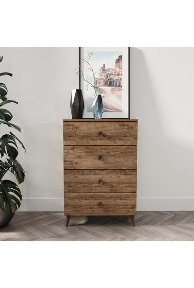 Kzn Home Lefkas 4 Çekmeceli Şifonyer Ceviz - Tamamı 1. Kalite Mdf Kzn Home Lefkas 4 Çekmeceli Şifonyer Ceviz - Tamamı 1. Kalite Mdf