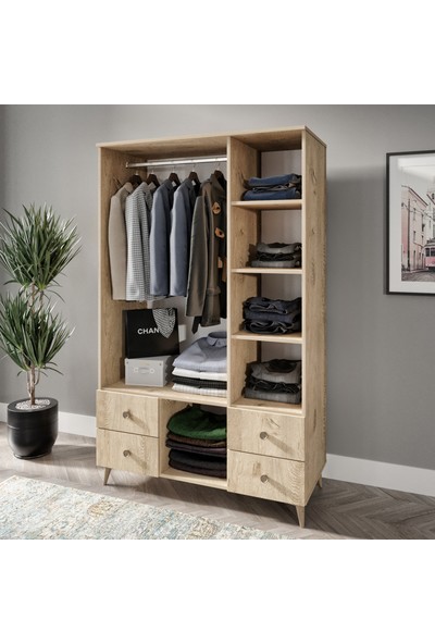 Kzn Home Nova 3 Kapaklı 4 Çekmeceli Meşe Gardırop - Tamamı 1. Kalite Mdf Kzn Home Nova 3 Kapaklı 4 Çekmeceli Meşe Gardırop - Tamamı 1. Kalite Mdf