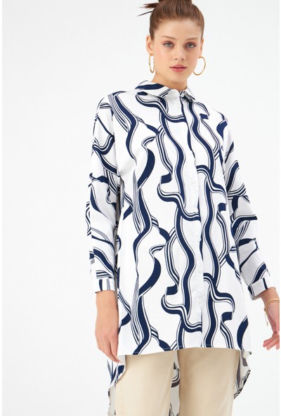 Muni Muni Oval Kesim Gömlek - 50460-EKRU Lacivert Muni Muni Oval Kesim Gömlek - 50460-EKRU Lacivert
