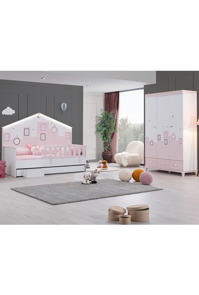 Setay Montessori, City Montessori Çocuk Odası Takımı, Dolap, Yavrulu Yatak - Pembe