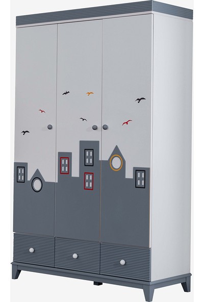 Setay Gardırop, City Montessori Çocuk Odası, City 3 Kapaklı Dolap - Gri Setay Gardırop, City Montessori Çocuk Odası, City 3 Kapaklı Dolap - Gri