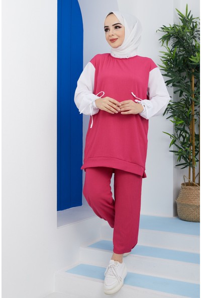 Yaka Fırfır Detaylı Kaşkorse Tesettür Ikili Takım/fuşya Yaka Fırfır Detaylı Kaşkorse Tesettür Ikili Takım/fuşya