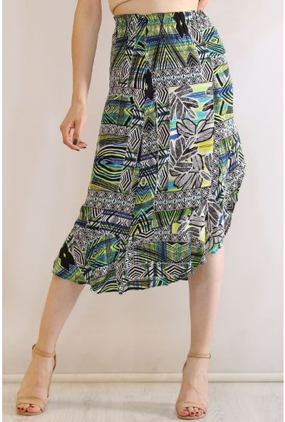 Dokuma Yırtmaçlı Etek Beyazdesenli - 6730.128.