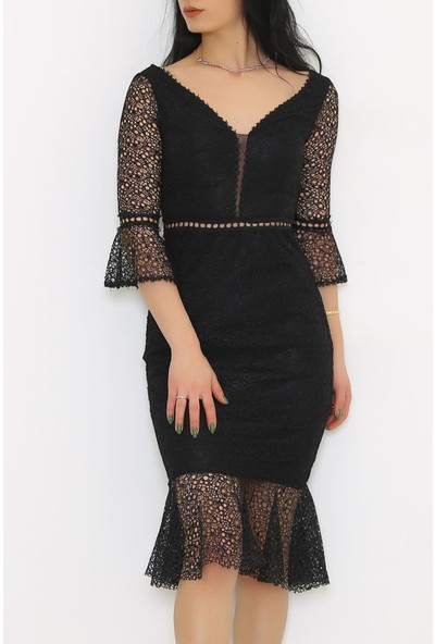 Pembe Avm Eteği Volanlı Dantelli Abiye Siyah - 39407.100.