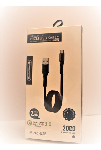 Ferro 2m Metal Başlık Micro USB Hızlı Sarj ve Data Kablosu Ferro 2m Metal Başlık Micro USB Hızlı Sarj ve Data Kablosu