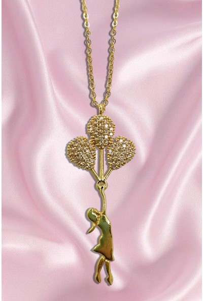 Kadın Kolye Balon Tutan Kız Renk Zirkon Taşlı