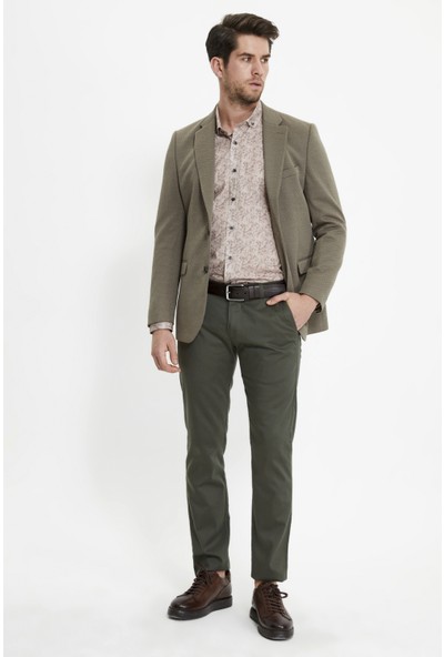 Yeşil Desenli Slim Fit Ceket