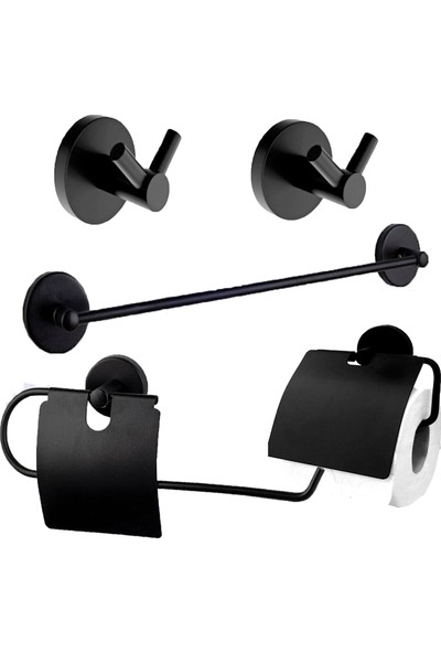 Fnd Home Siyah Banyo Kağıt Havluluk Uzun Havluluk 2'li Bornoz Askılık Wc Kağıtlık 5'li Set