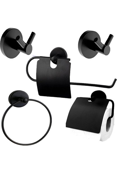 Fnd Home Siyah Banyo Kağıt Havluluk Yuvarlak Havluluk 2'li Bornoz Askılık Wc Kağıtlık 5'li Set Fnd Home Siyah Banyo Kağıt Havluluk Yuvarlak Havluluk 2'li Bornoz Askılık Wc Kağıtlık 5'li Set