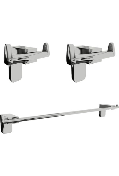 Fnd Home Paslanmaz Lux 3 Lü Banyo Set Iki Bornoz Askılık Uzun Havluluk