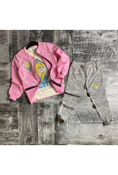 Mojqueno Kids Kız Çocuk Eşofman Takımı Elsa Frozen Desenli Pamuk 3’lü Pembe Mojqueno Kids Kız Çocuk Eşofman Takımı Elsa Frozen Desenli Pamuk 3’lü Pembe