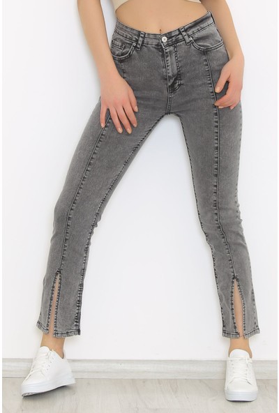 İsunstore Paça Yırtmaçlı Kot Pantolon Füme - 2058.392.