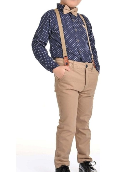 Shineness Erkek Çocuk Papyonlu Gömlek Pantolon ve Gömlek Askısı 4'lütakım