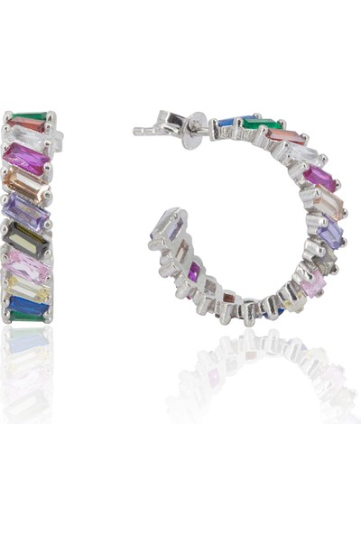 Ventino Silver Sıralı Çok Taşlı Kadın Gümüş Küpe VKP-7308