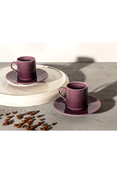 Lenora 2'li Kahve Fincan Seti - Mürdüm 90 ml Lenora 2'li Kahve Fincan Seti - Mürdüm 90 ml