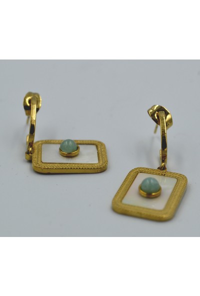 Blackz Bww Turkuaz Boncuk Detay Sedefli Karo Çelik Küpe