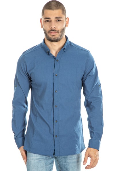 Erkek Önden Pensli Bengalin Likralı Slim Fit Indigo Gömlek Erkek Önden Pensli Bengalin Likralı Slim Fit Indigo Gömlek