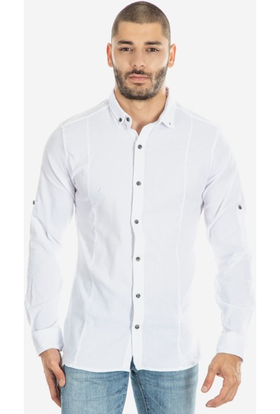 Erkek Önden Pensli Bengalin Likralı Slim Fit Beyaz Gömlek Erkek Önden Pensli Bengalin Likralı Slim Fit Beyaz Gömlek