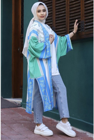 İkoll Pano Baskılı Kimono-Saks Mavi İkoll Pano Baskılı Kimono-Saks Mavi