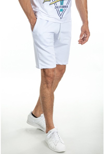 Erkek Sol Paça 45 Est 1953 Nakış Işleme Tam Kalıp Beyaz Şort
