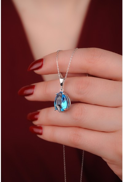 Encili Silver 925 Ayar Gümüş Damla Model Turkuaz Renk Kadın Kolye Encili Silver 925 Ayar Gümüş Damla Model Turkuaz Renk Kadın Kolye