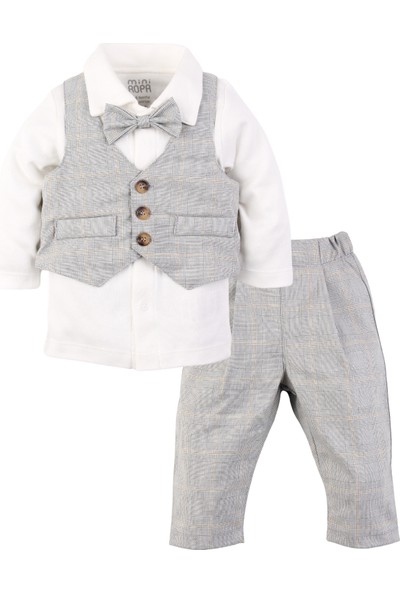 Miniropa Yelekli Erkek Bebek Takım -Kareli Gri