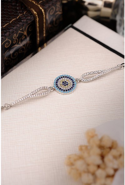 Encili Silver 925 Ayar Gümüş Nazar Taşlı Gümüş Renk Kadın Bileklik Encili Silver 925 Ayar Gümüş Nazar Taşlı Gümüş Renk Kadın Bileklik