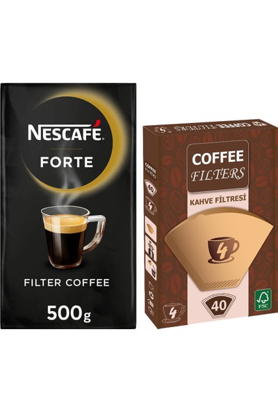 Nescafe Forte Filtre Kahve 500 gr + Coffee Filters Filtre Kahve Kağıdı 1/4 40'lı