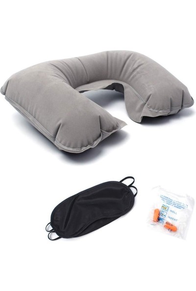 Xnews Üçlü Seyahat Seti Şişme Yastık Göz Bandı Kulak Tıkacı-